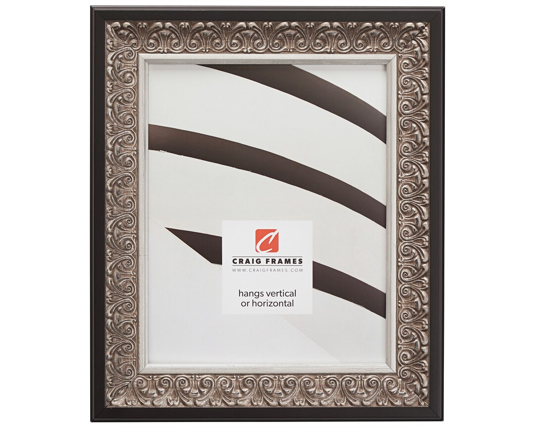 Furio, Distressed Silver and Black Picture Frame, 1.75" Wide, 35 Common ...