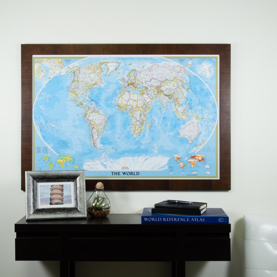 Framed World Push Pin Travel Map, Walnut Brown Frame, 24x36-inch - Etsy