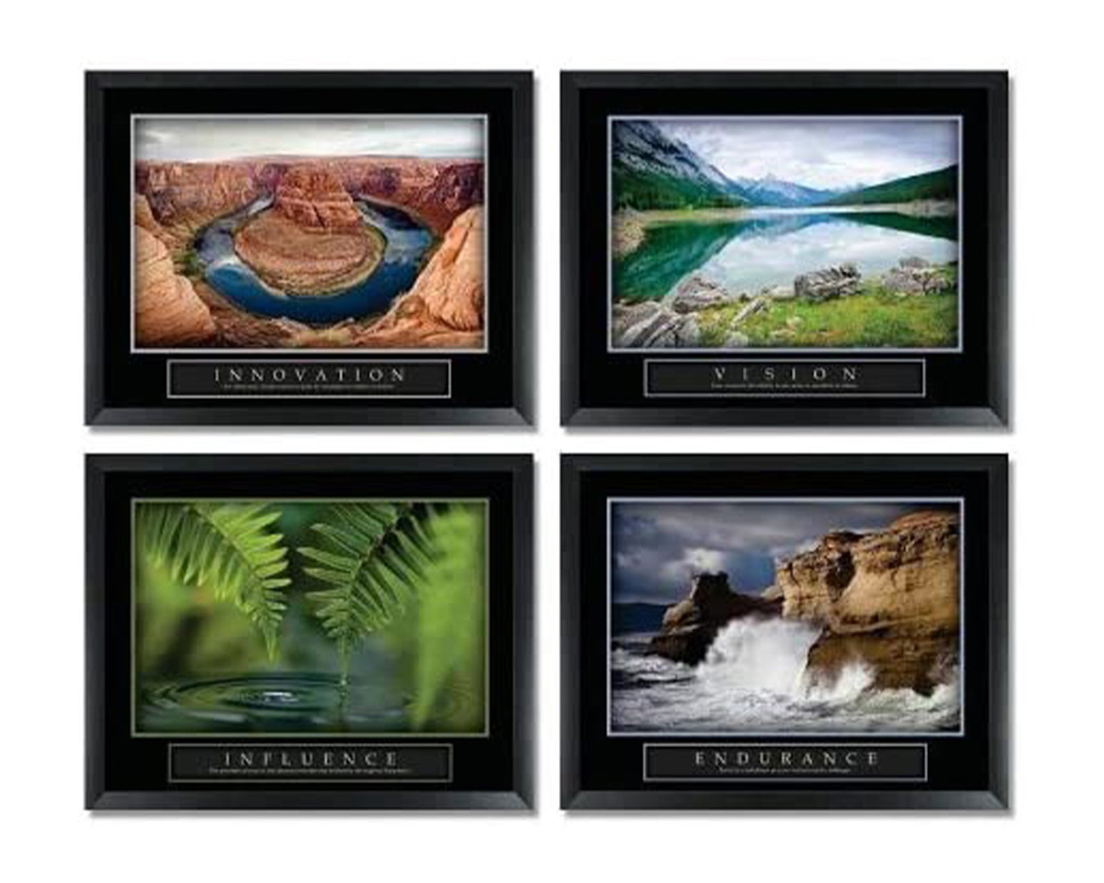 Innovation, Vision, Influence, Endurance, 4-pack Framed Motivational ...