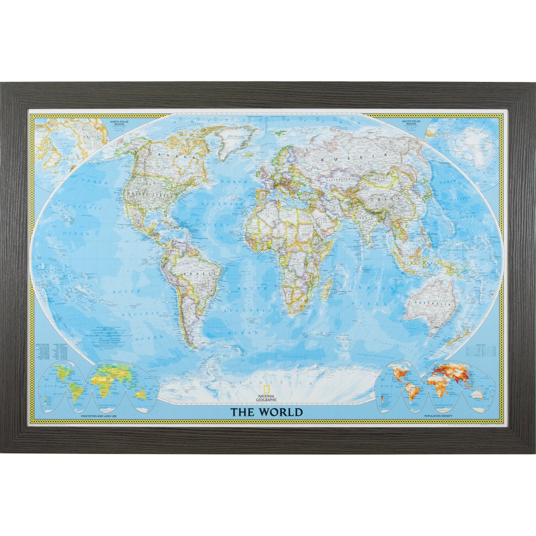 Classic World Push Pin Travel Map Faux Barnwood Frame 24x36-inch ...