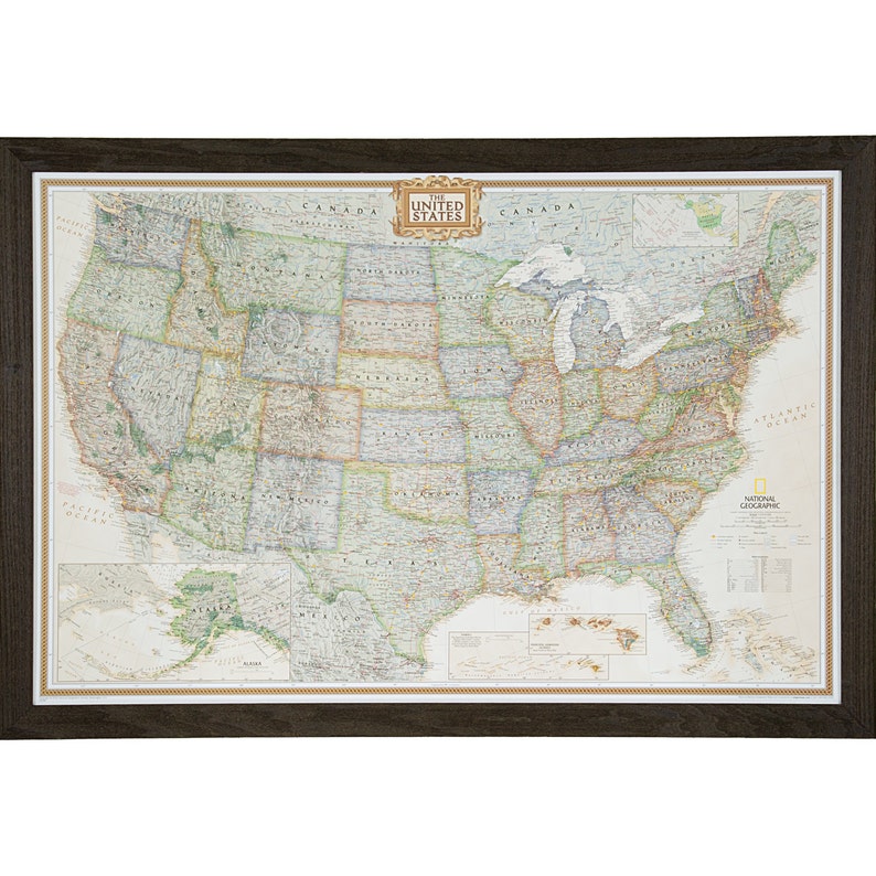 Executive United States Push Pin Travel Map Black Faux | Etsy