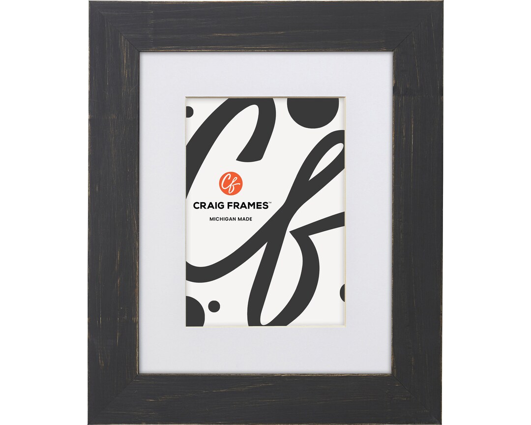 Jasper, Rustic Charcoal Black Picture Frame With Single Opening White ...