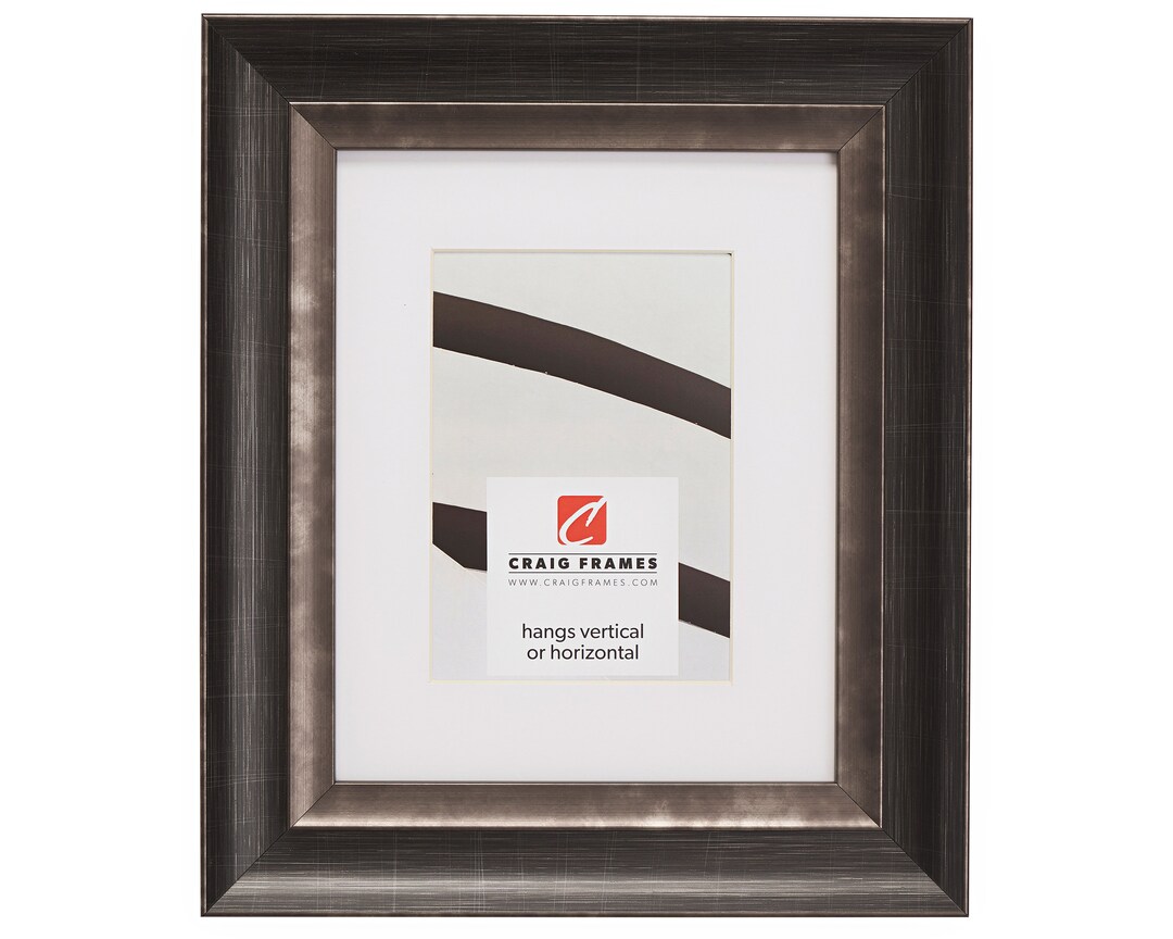 Scratched Black Picture Frame, Metallic Inlay, 2" Wide, With White Mat ...