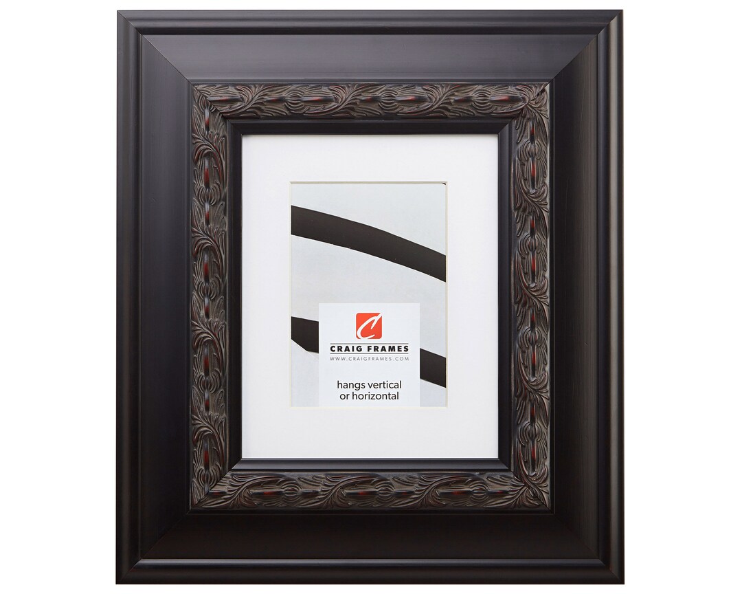 Gotham, Ornate Black Picture Frame With Single White Mat, 3.5" Wide, 34 ...