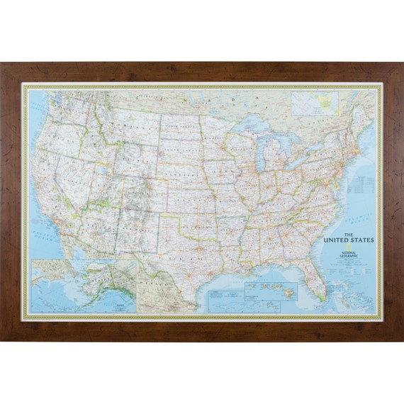 Classic United States Push Pin Travel Map Brown Frame | Etsy