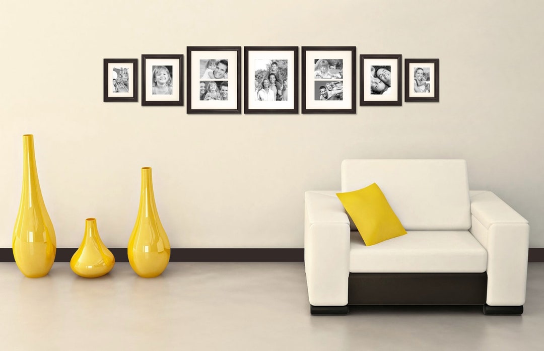 Seven Piece Walnut Picture Frame Set, White Display Mats (621FSET01S07X ...