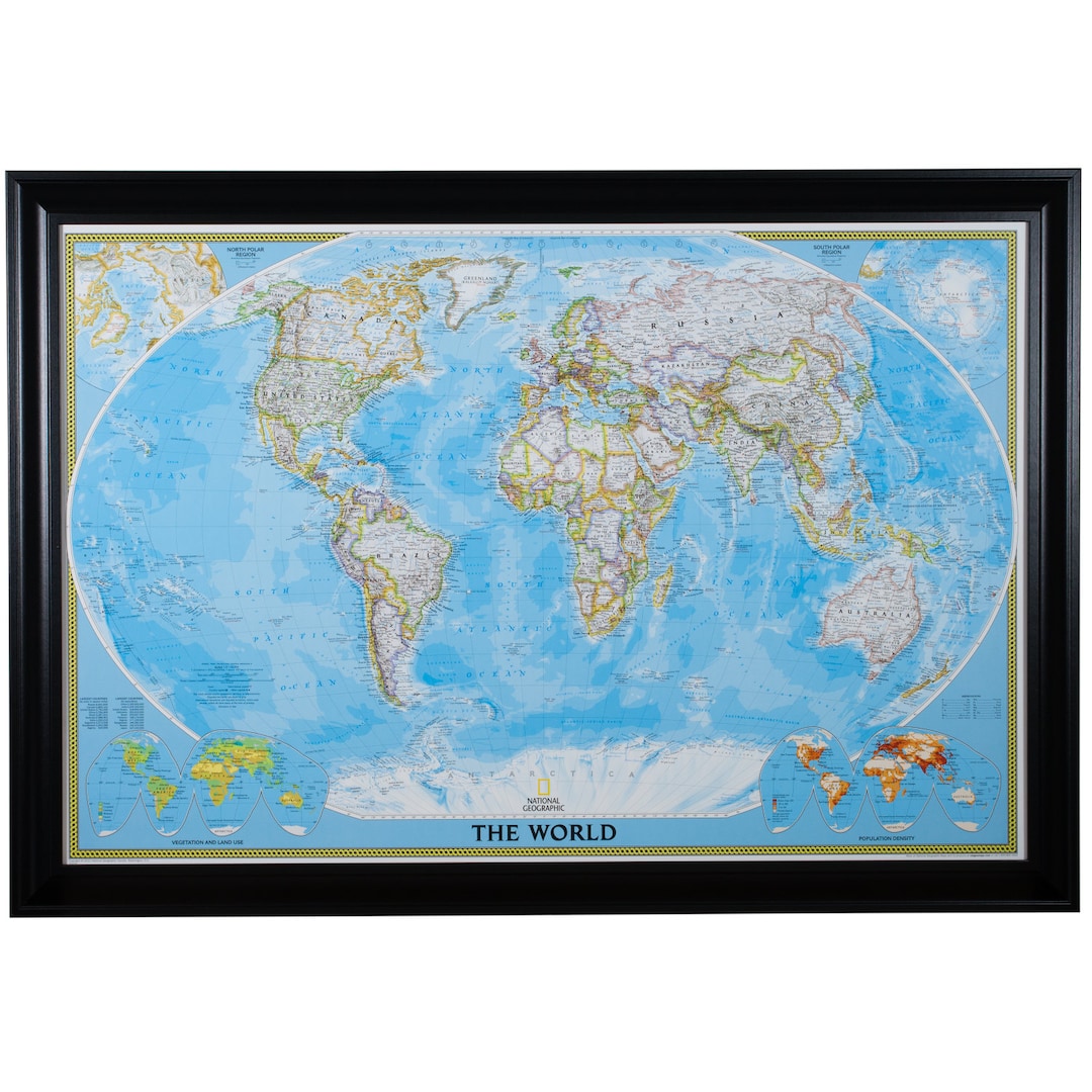 Classic World Push Pin Travel Map, Black Frame, 24x36-inch ...