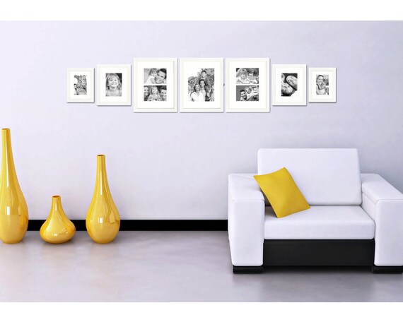 Seven Piece White Picture Frame Set White Display Mats - Etsy