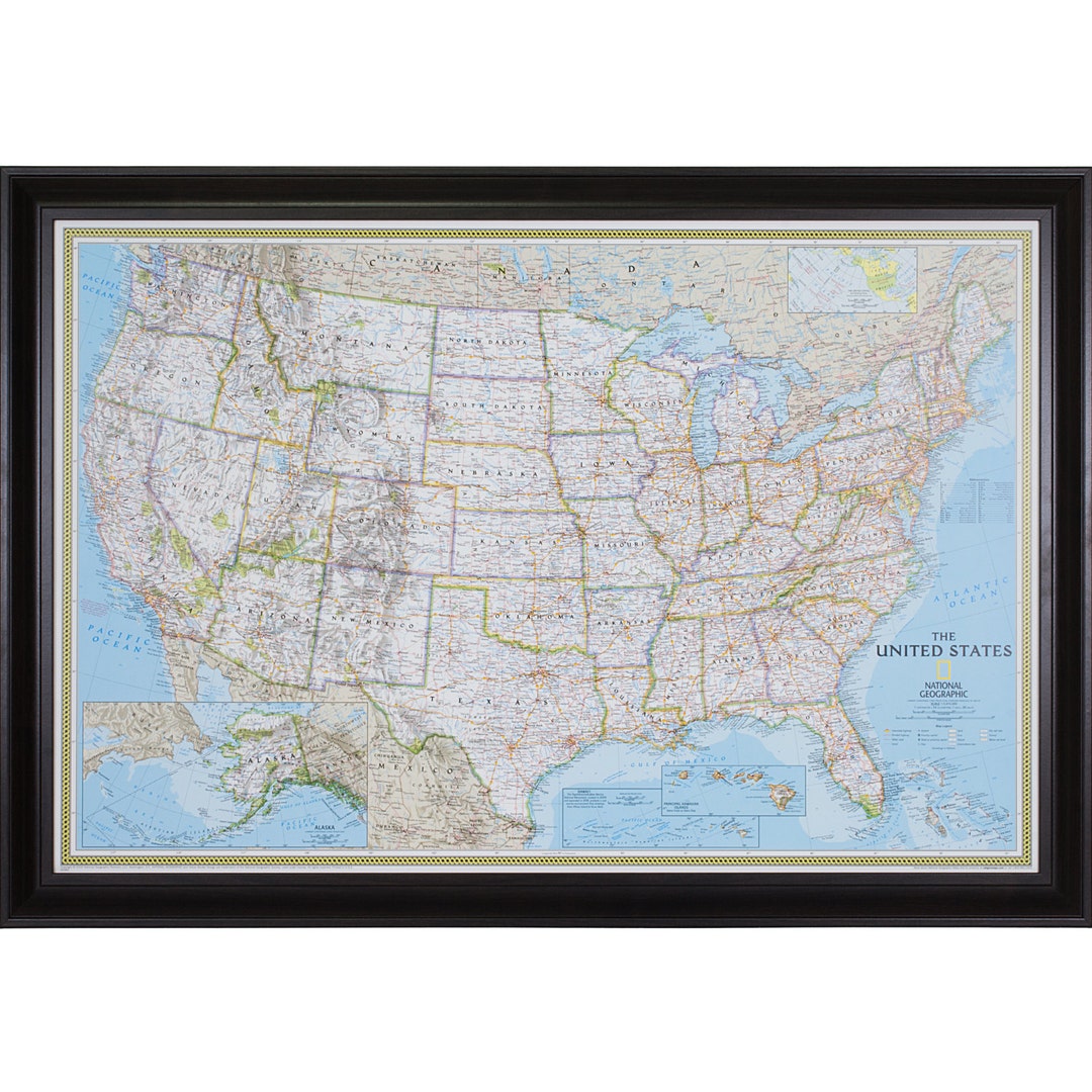 Classic United States Push Pin Travel Map, Brazilian Walnut Frame ...