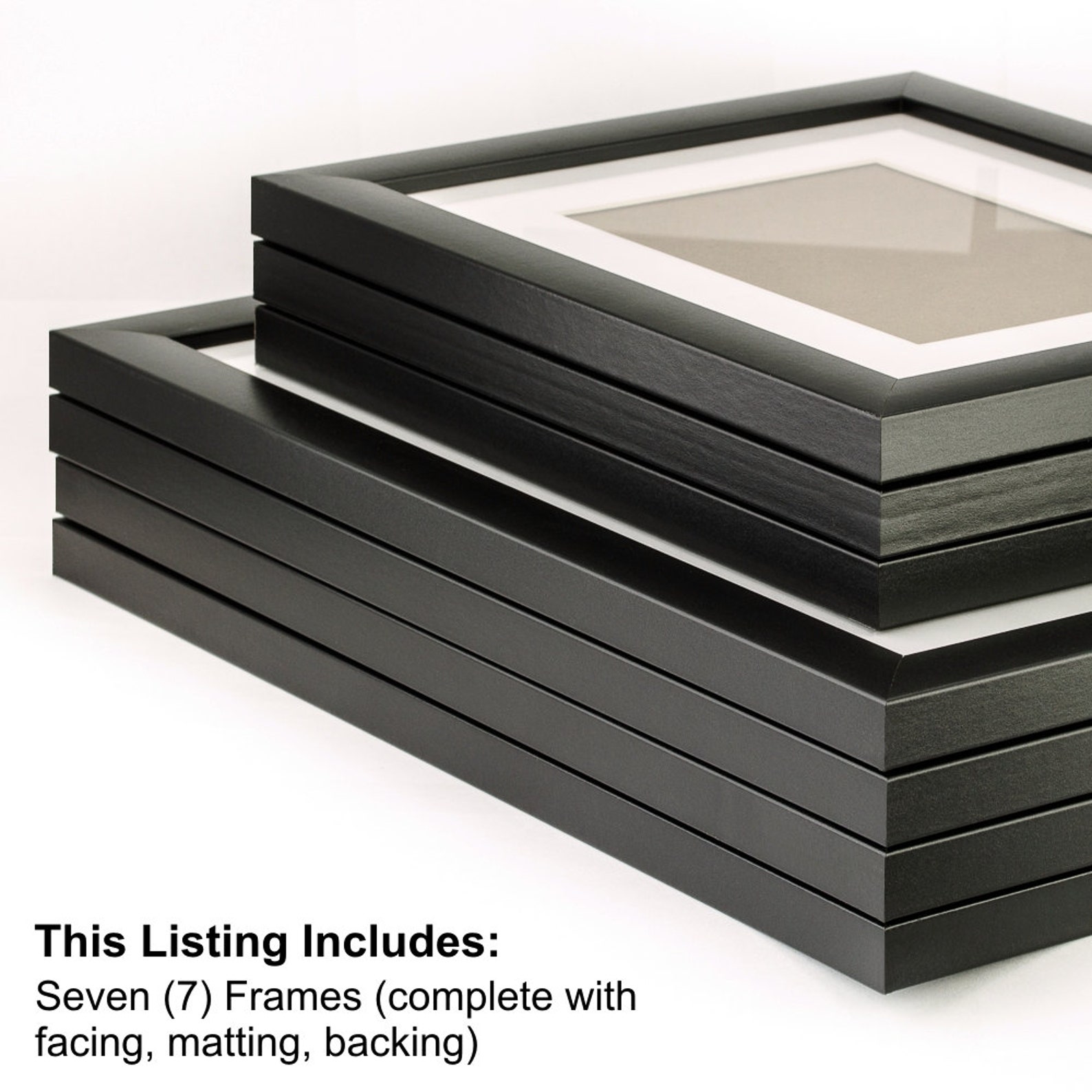 Seven Piece Black Picture Frame Set White Display Mats - Etsy