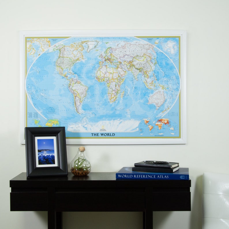 Classic World Push Pin Travel Map Modern White Frame - Etsy