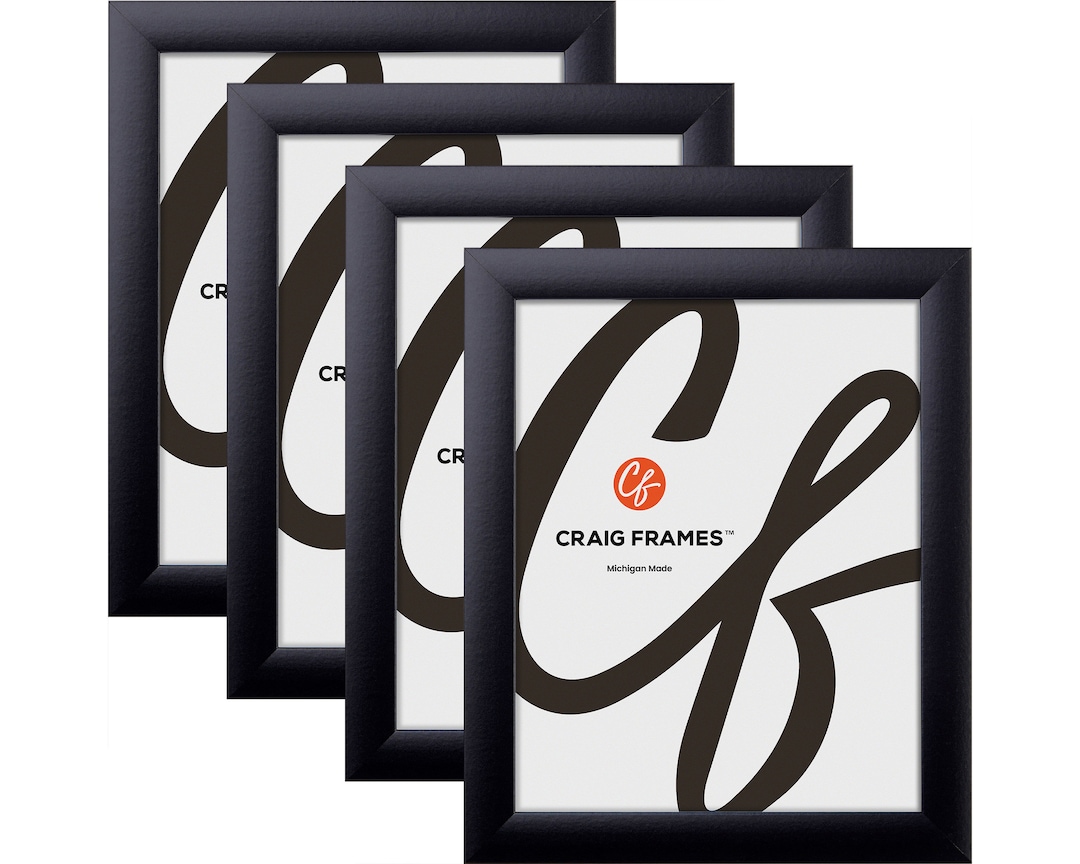 Contemporary 1", Modern Black Picture Frame, 1" Wide, Set of Four, 25 Common Sizes With Glass ...