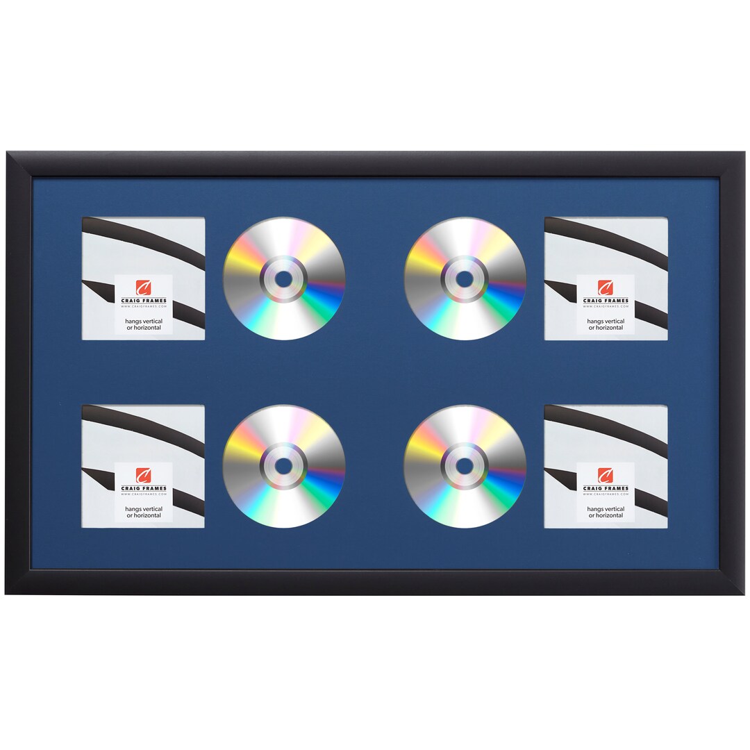 Dark Blue 4-CD Display Mat Complete W/ 1" Wide Black Frame (4CD1WB3BL ...