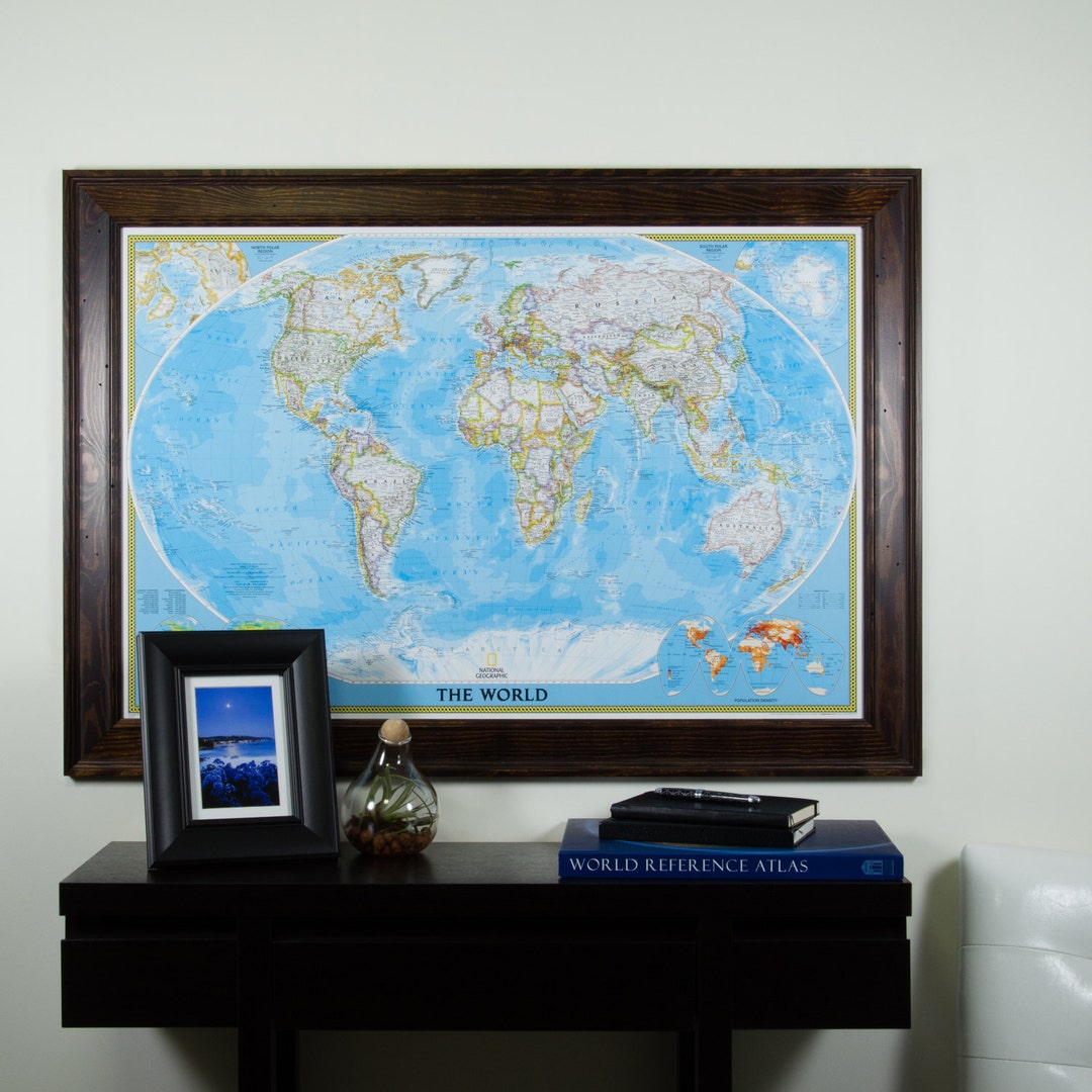 Classic World Push Pin Travel Map, Dark Walnut Frame 24x36-inch ...