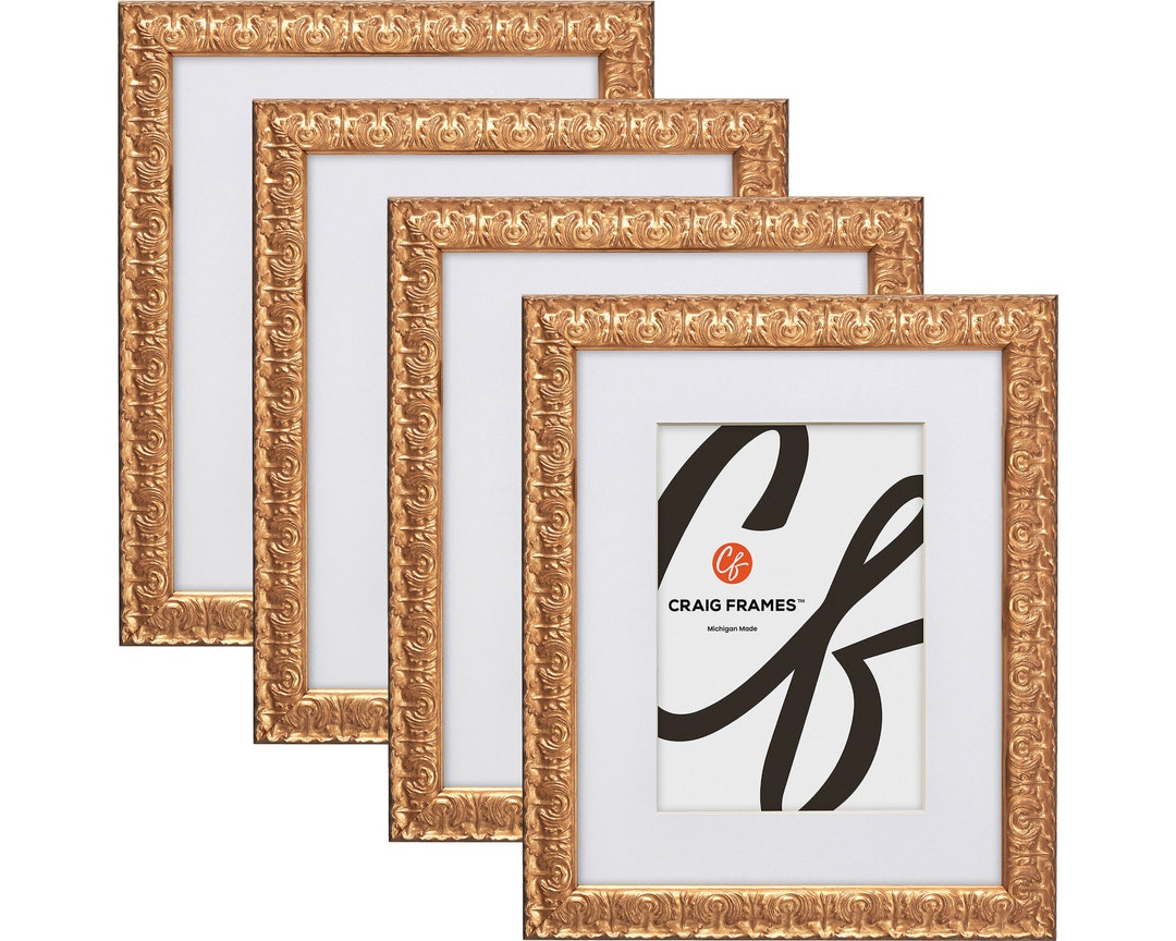 Versailles, Ornate Gold Picture Frame With Single White Mat, Set of ...