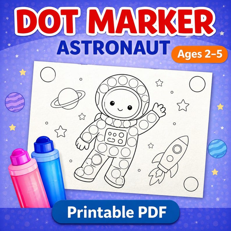 Astronaut Dot Marker Printable, Space Bingo Dauber Worksheet, Toddler ...