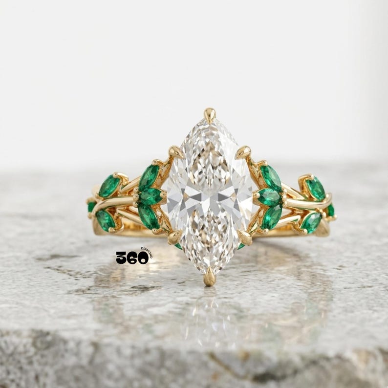 2.00 Ct Marquise Lab Grown Diamond Ring | Emerald Leaf Band, Nature ...