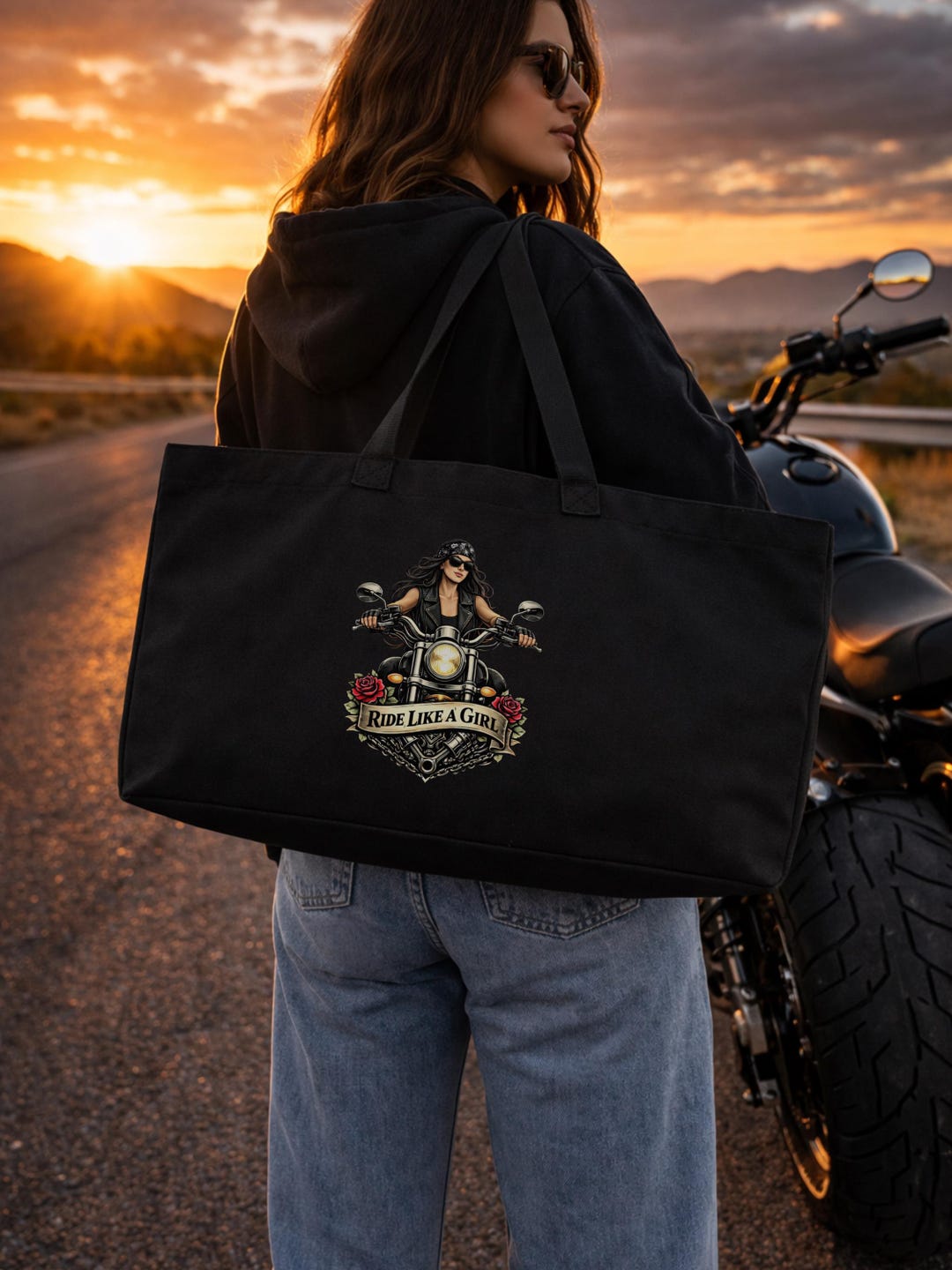 Ride Like a Girl Large Tote Bag – Biker Girl Bag – Motorcycle Tote ...