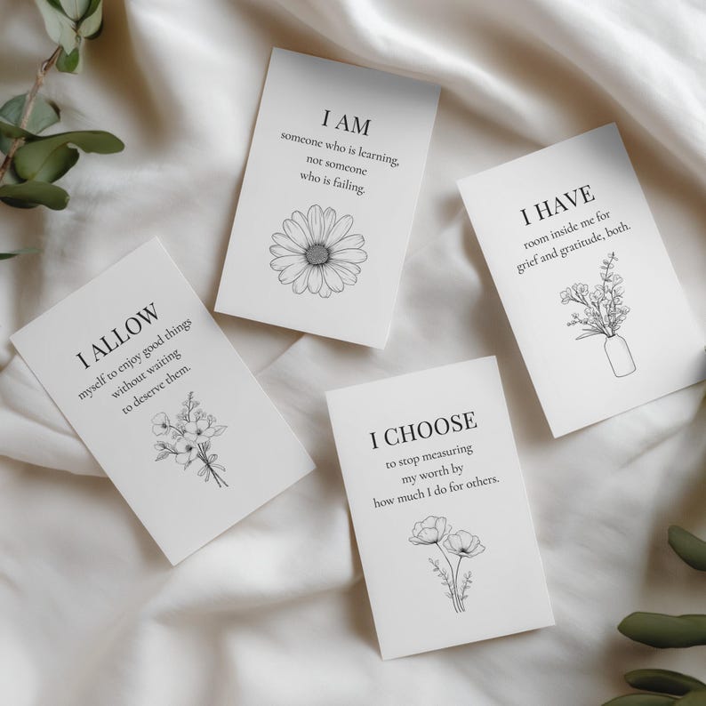 36 Printable Self Love Affirmation Cards Minimalist Line Art Instant ...