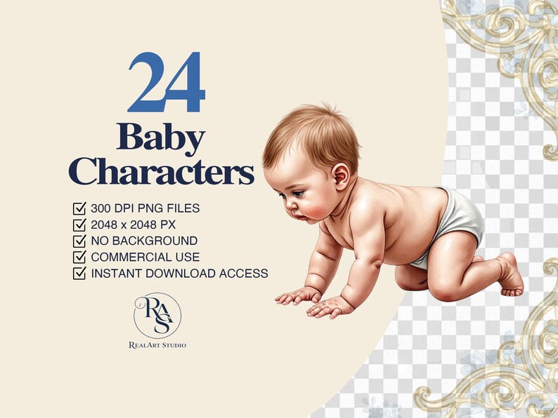 Baby Characters PNG Bundle Realistic Watercolor Baby Characters ...