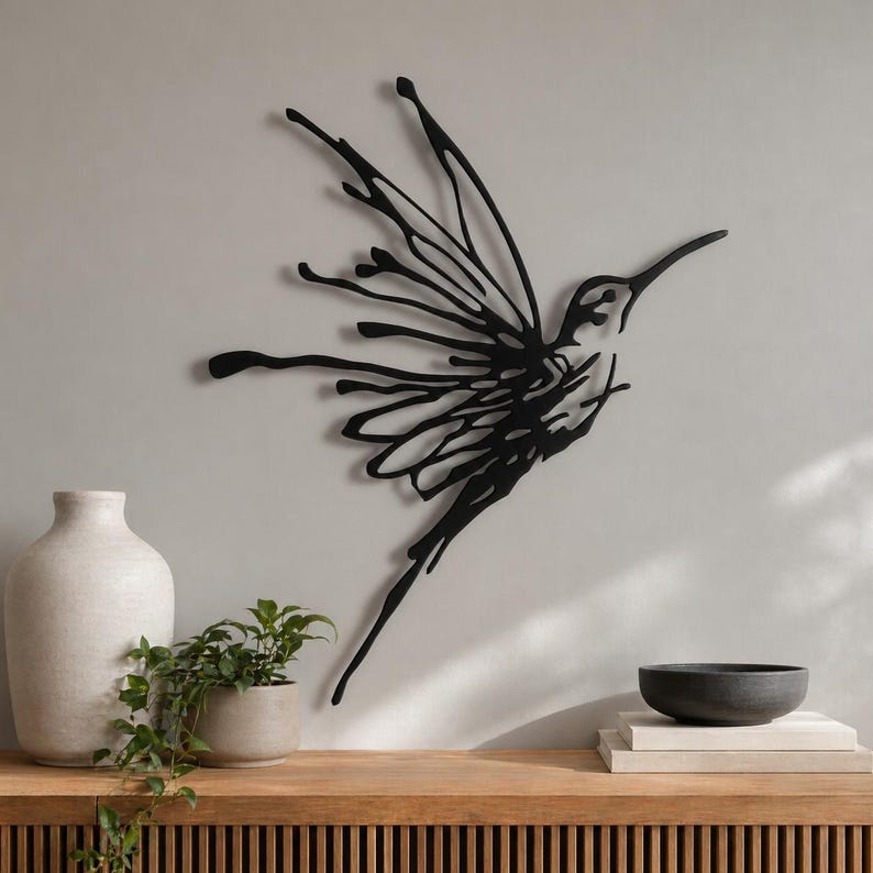 Hummingbird Metal Wall Art Minimalist Bird Decor Outdoor Garden ...