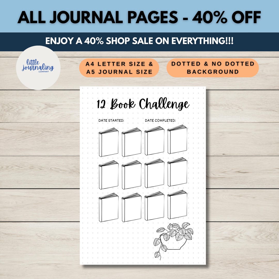 12 Book Reading Challenge | Printable Journal Page | Reading Tracker ...