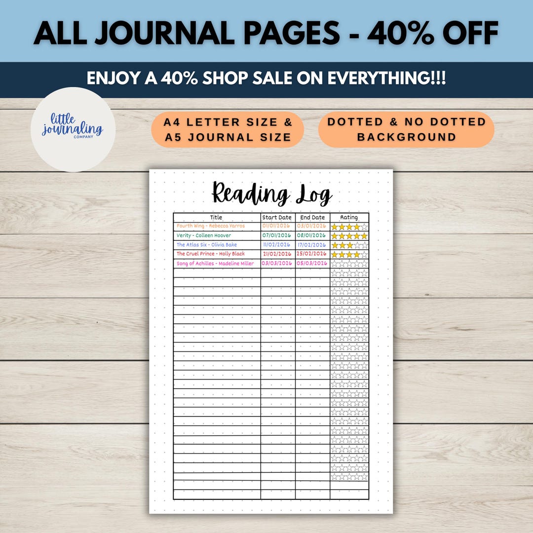 Reading Log Chart | Printable Journal Page | Planner Page | Book ...