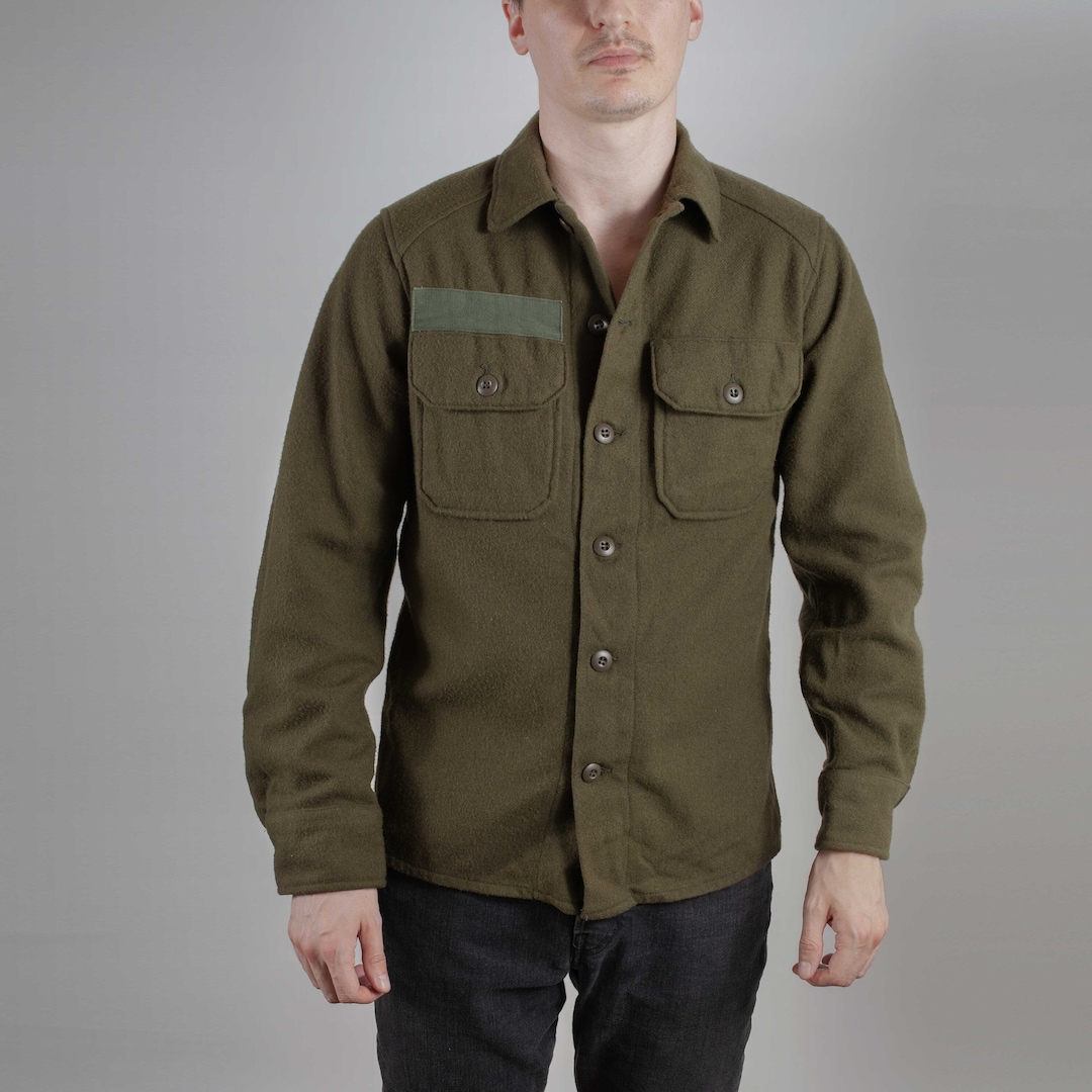 Vtg 70s US Army Cold Weather Wool Field Shirt Olive Green OG 108 Small ...