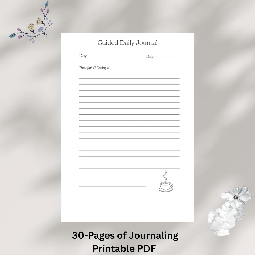 Guided Daily Journal Printable | 30 Day Journal PDF | Minimal Planner ...