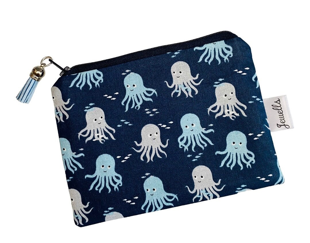 Octopus Navy Blue Fabric Coin Purse Pouch 2 Sizes - Etsy