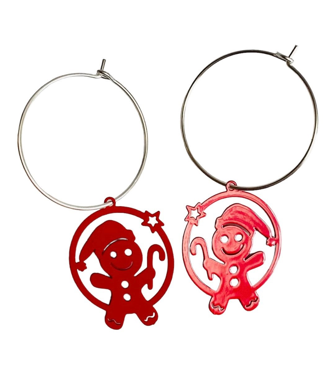 Red Gingerbread Man Christmas Metal Silver Plated Hoop - Etsy
