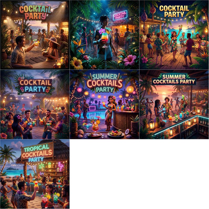 25x Cocktail Backdrop Bundle for Tropical and Summer Related Parties ...