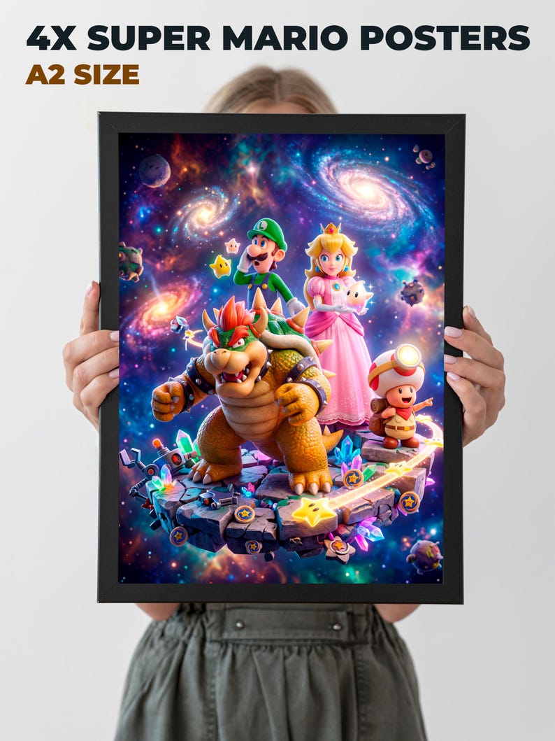 4x Super Mario Galaxy Posters With Peach, Browser, Luigi | Space Gaming ...