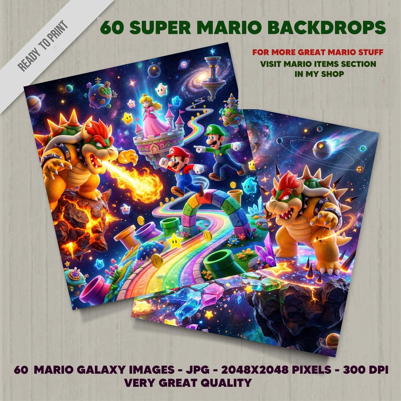 Super Mario Galaxy Art Set | 60 Space Game Backdrops | Galaxy Aesthetic ...