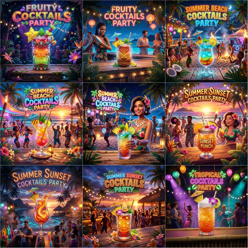 25x Cocktail Backdrop Bundle for Tropical and Summer Related Parties ...