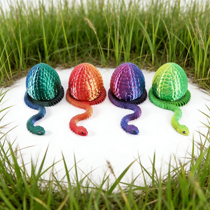 3D Printed Articulated Snake Egg Toy, Flexible Viper Fidget, Fantasy ...