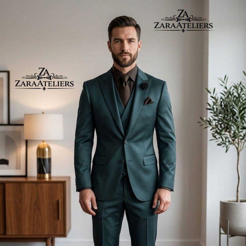 Men's Wedding Deep Teal 3-piece Suit | Slim Fit Notch Lapel Suit Formal ...