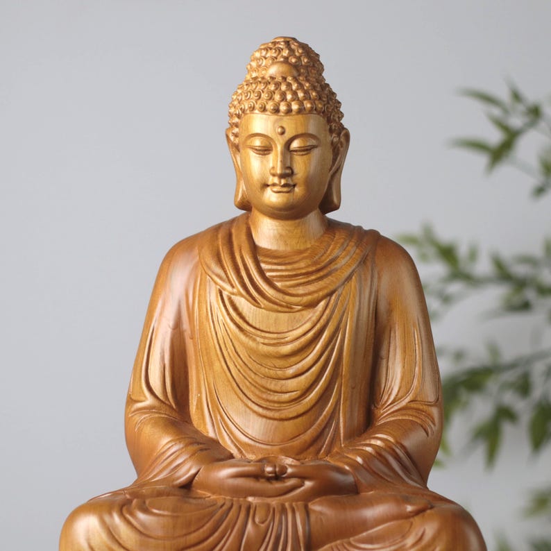 Cypress Amitabha Buddha Statue, Spiritual Sanctuary Figurine, Hand ...
