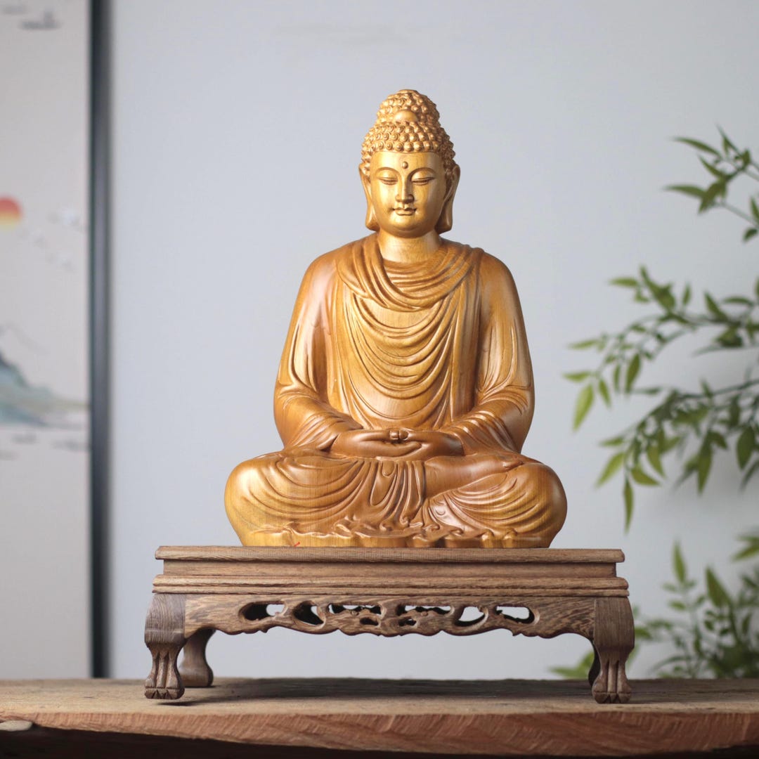 Cypress Amitabha Buddha Statue, Spiritual Sanctuary Figurine, Hand ...
