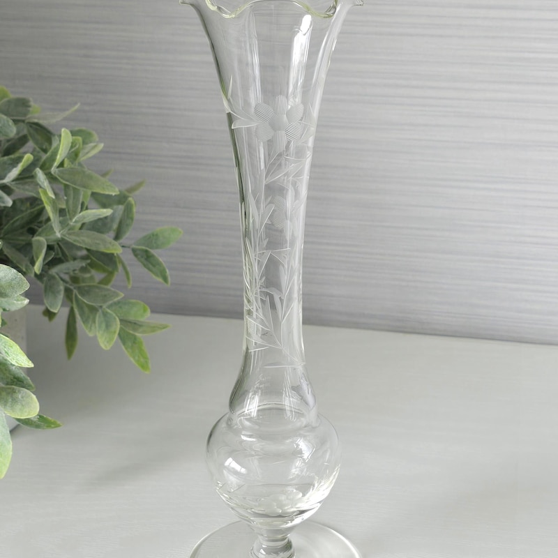 Vintage Glass Vase Etched - Etsy