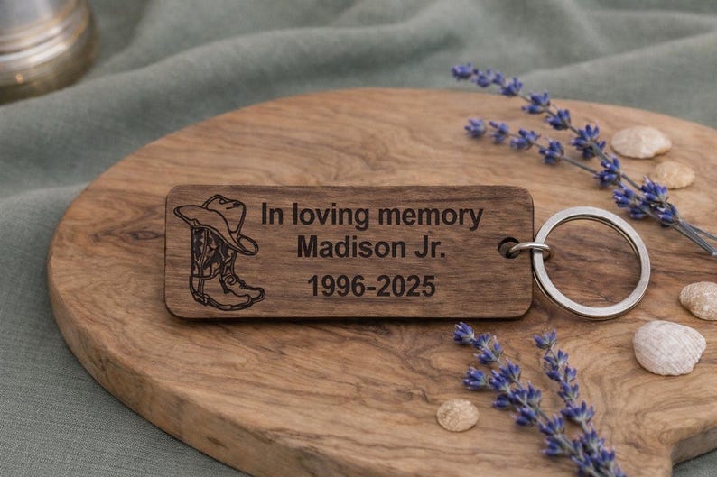 Personalized Wooden Memorial Keychain, in Loving Memory Keepsake ...