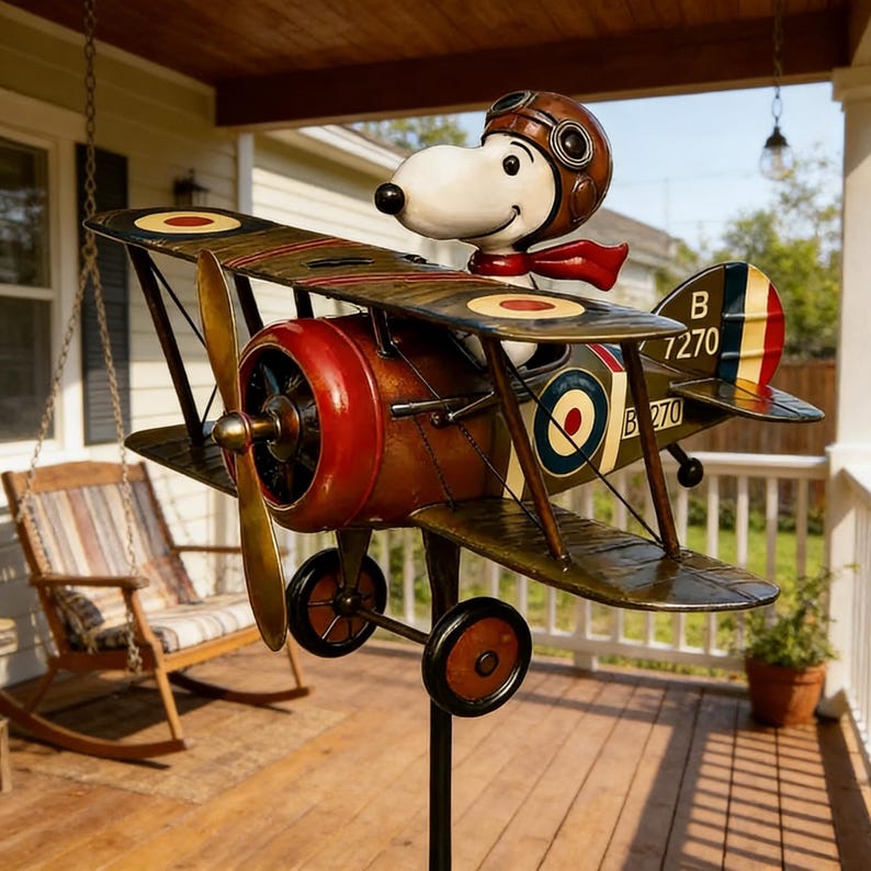 Snoopy Flying Ace Biplane Metal Wind Spinner, Peanuts Garden Decor ...