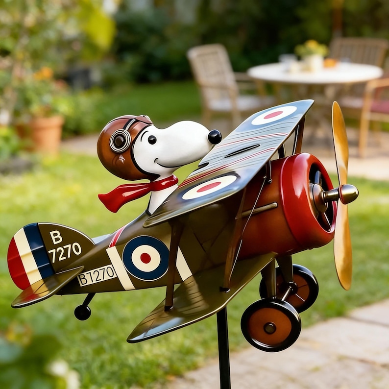 Snoopy Flying Ace Biplane Metal Wind Spinner, Peanuts Garden Decor ...