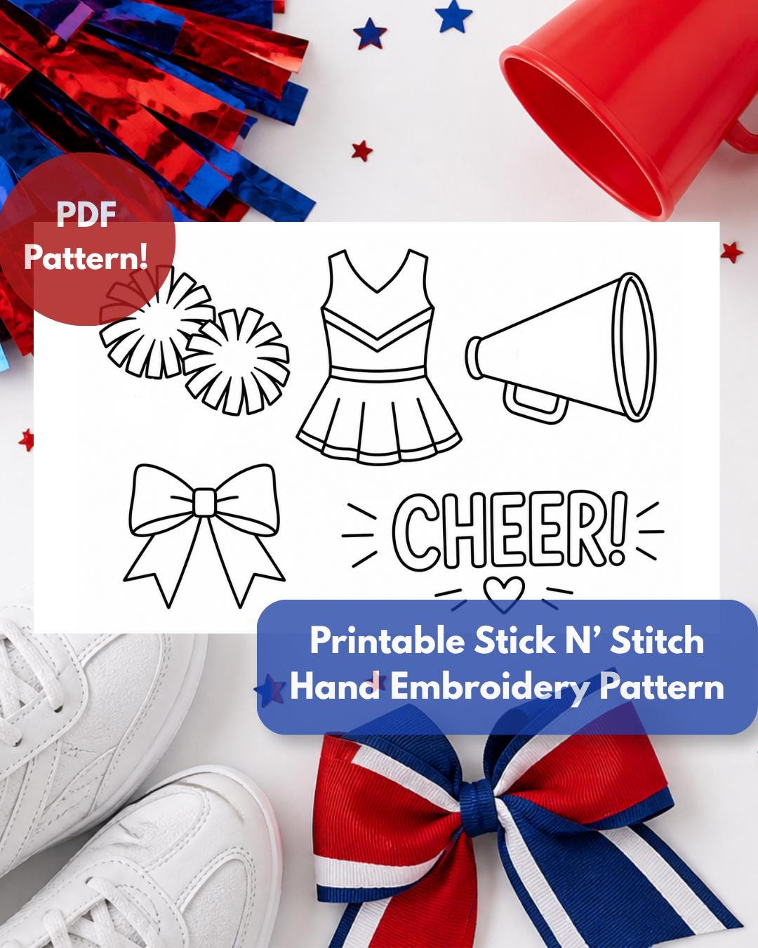 Cheerleading! Stick N Stitch Embroidery Pattern Bundle PDF: Hand ...