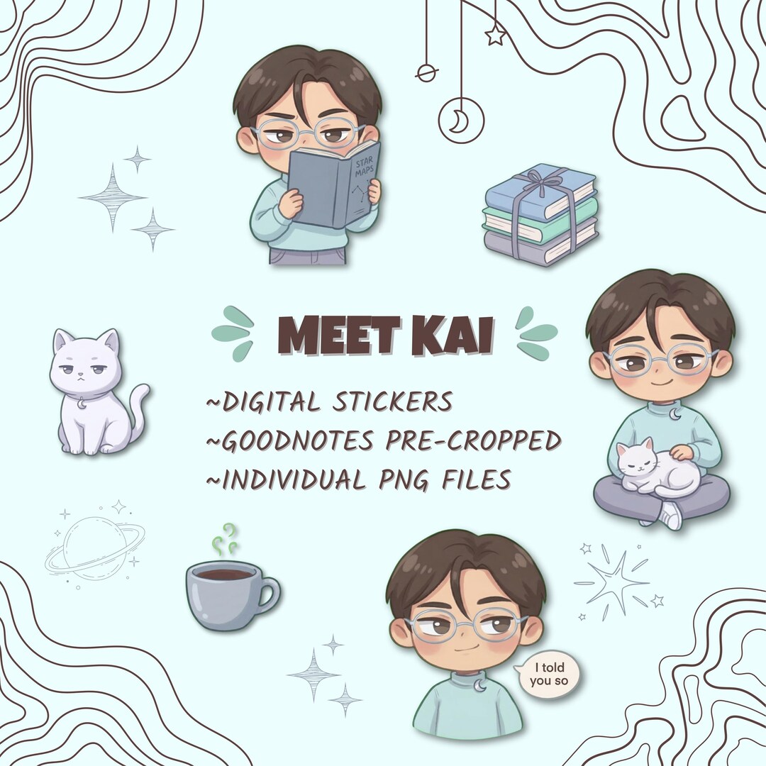 Meet Kai Digital Sticker Pack for Goodnotes | Pastel Blue Planner ...