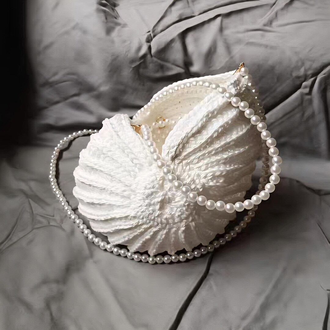 Crochet Conch Shell Bag With Pearl Strap, Boho Cotton Yarn Crossbody ...