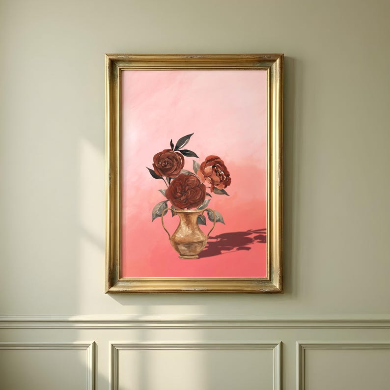 Watercolor Rose Painting, Pressed Flower Art, Floral Wall Decor ...
