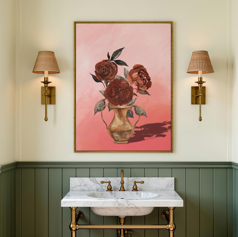 Watercolor Rose Painting, Pressed Flower Art, Floral Wall Decor ...