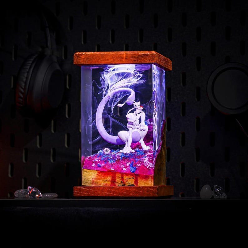 Mew & Mewtwo Epoxy Lamp, Legendary Pokemon Art Night Light, Unique ...
