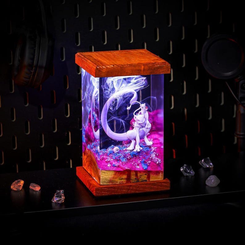 Mew & Mewtwo Epoxy Lamp, Legendary Pokemon Art Night Light, Unique ...